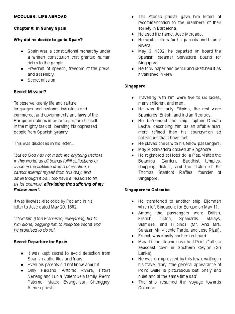 Life Works of Rizal Midterm Modules | PDF | Travel | History