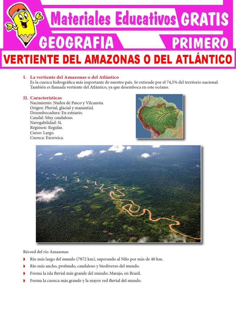 Vertiente Del Amazonas o Del Atlántico para Primer Grado de Secundaria | PDF | río Amazonas | Río