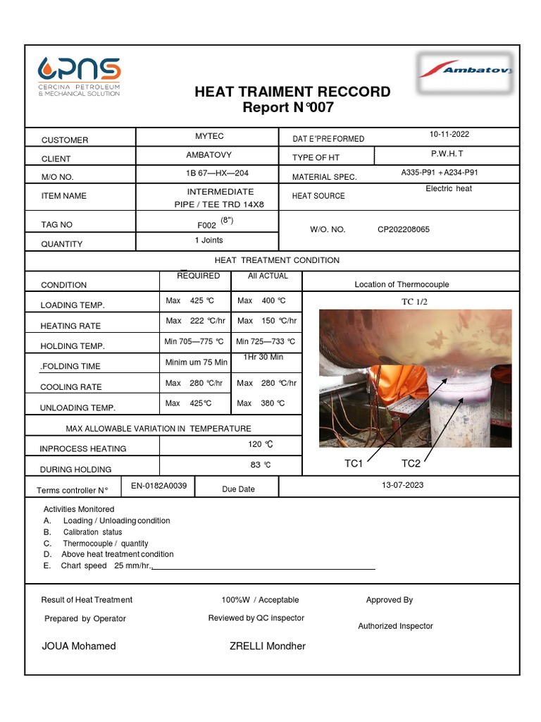 PWHT chart Report N°007 | PDF | Physical Chemistry | Mechanical Engineering