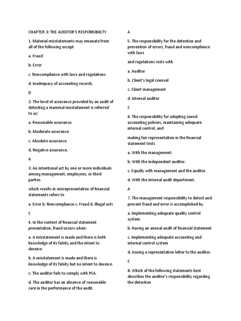 Auditor's Responsibility for the Detection of Errors and Fraud | PDF ...