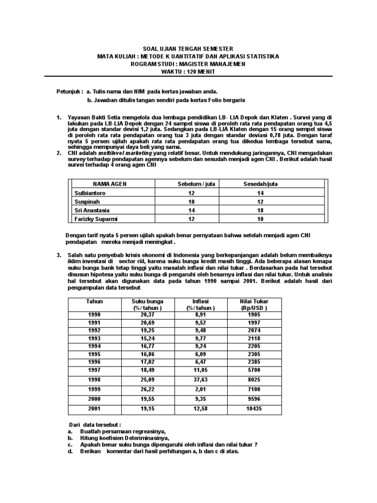 Soal Uts MK Analisa - KTF Dan Statisik | PDF