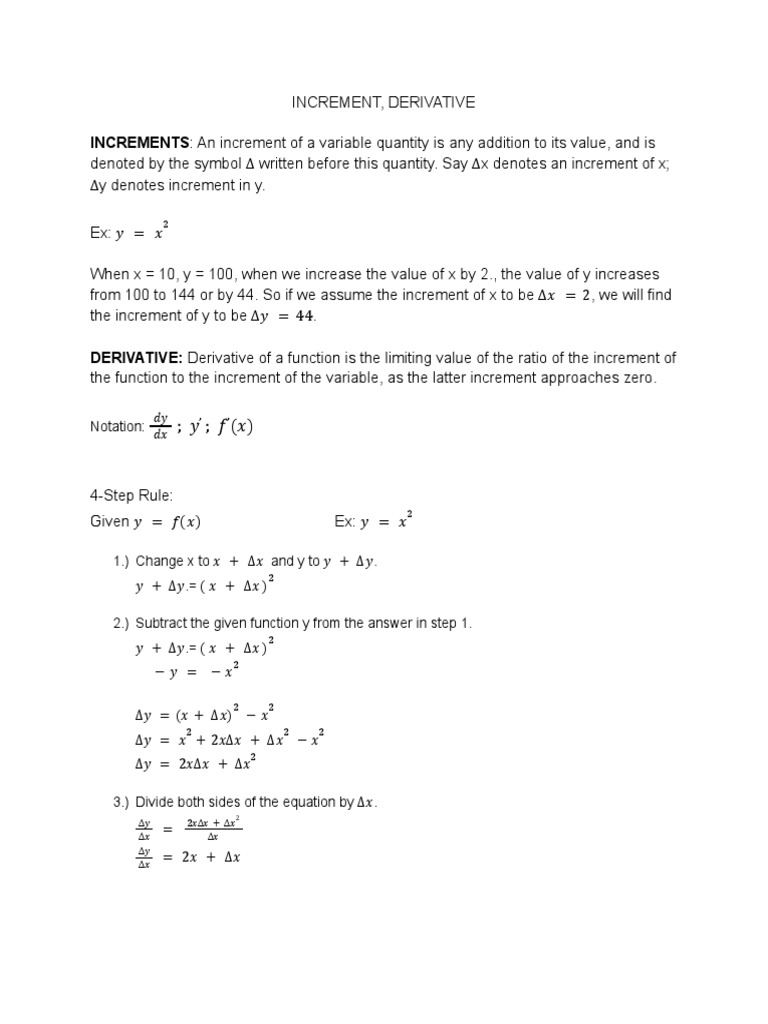 Calculus - Increment, Derivative | PDF | Derivative | Function ...