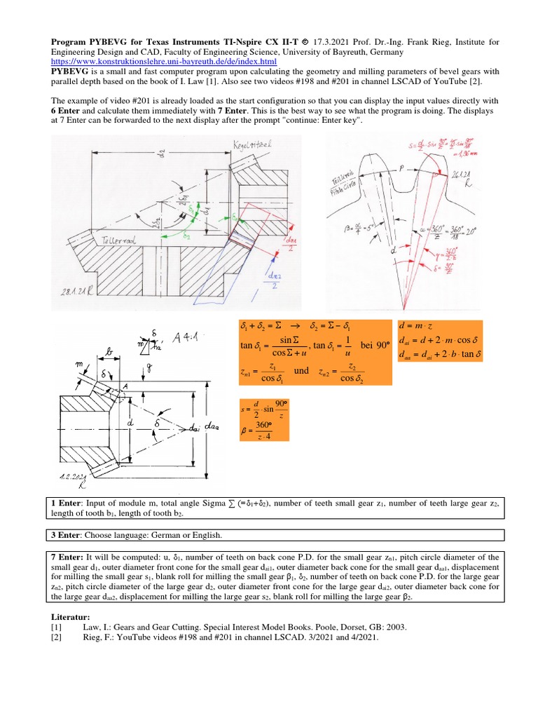 Bevel Gear Calculation Program for TI-Nspire | PDF