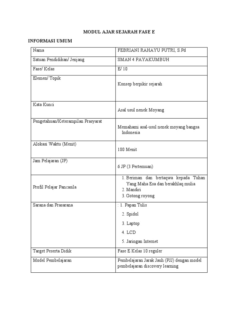 Modul Ajar 7 (Asal Usul Nenek Moyang) | PDF