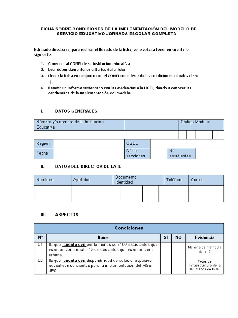 Ficha Sobre Condiciones Jec | PDF