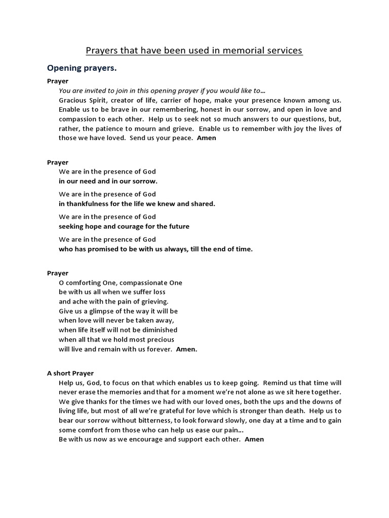 Memorial Service Prayers and Blessings | PDF | Prayer | Forgiveness
