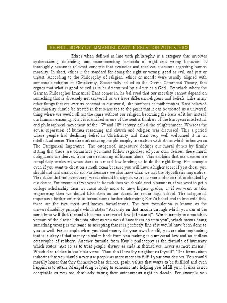 Kant's Ethics: Categorical Imperative Explained | PDF | Immanuel Kant ...