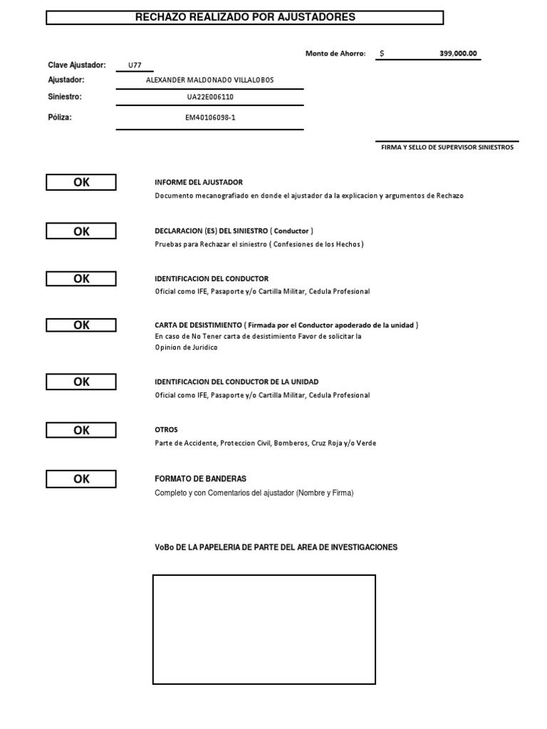 Formato de Rechazo UA22E006110 | PDF