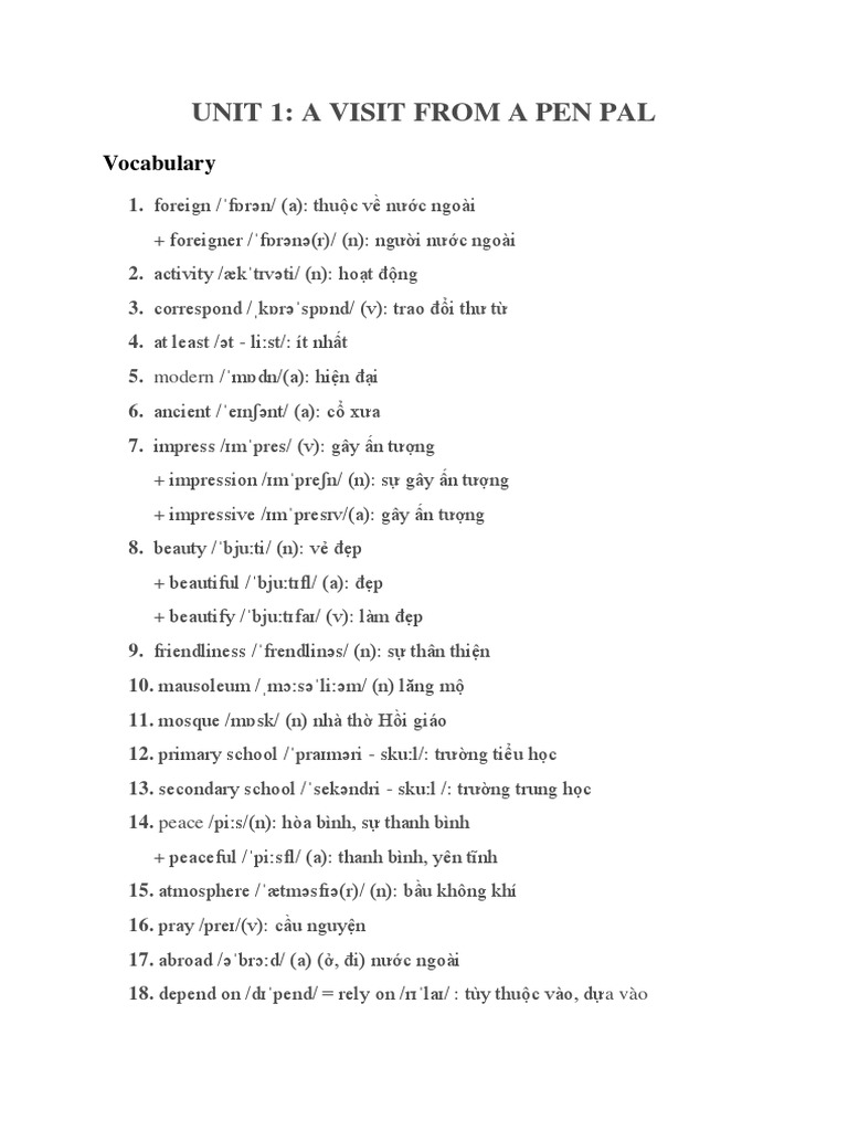 English 9-Unit 1-Vocabulary | PDF