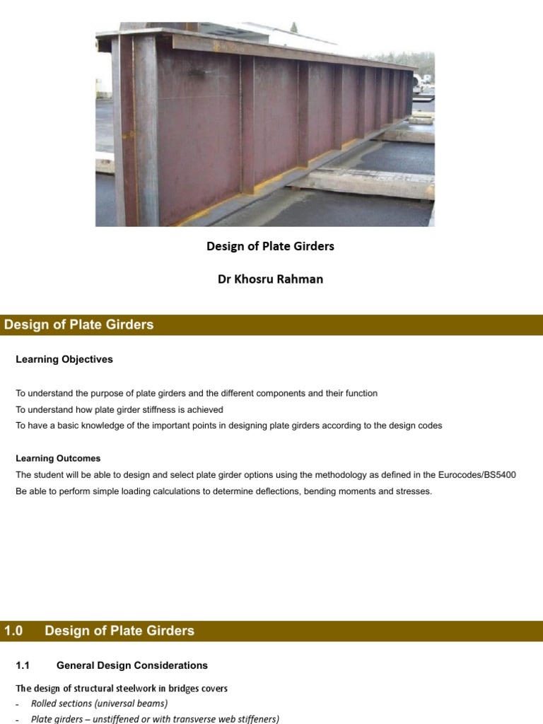 Plate Girder Design Fundamentals | PDF | Buckling | Bending