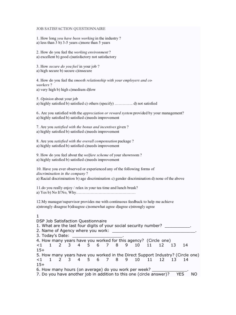 Job Satisfaction Questionnaire | PDF | Self-Improvement