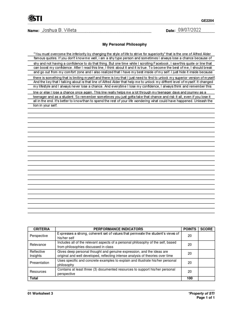 01 Worksheet 3 | PDF | Self | Adolescence