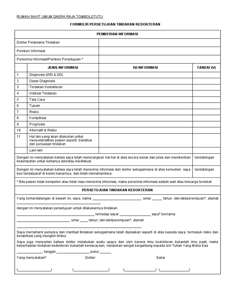 Formulir Persetujuan Tindakan Kedokteran | PDF