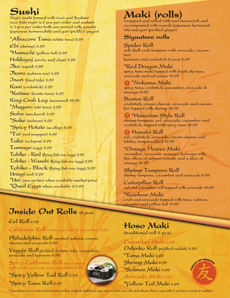 Sushi Menu | PDF | Sushi | Seafood