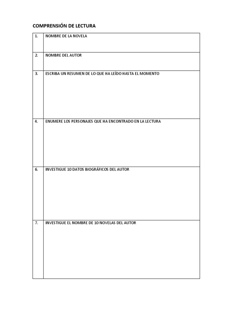 Comprensión de Lectura Formato | PDF