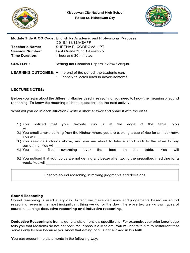 Eapp Module 5 | PDF | Fallacy | Reason