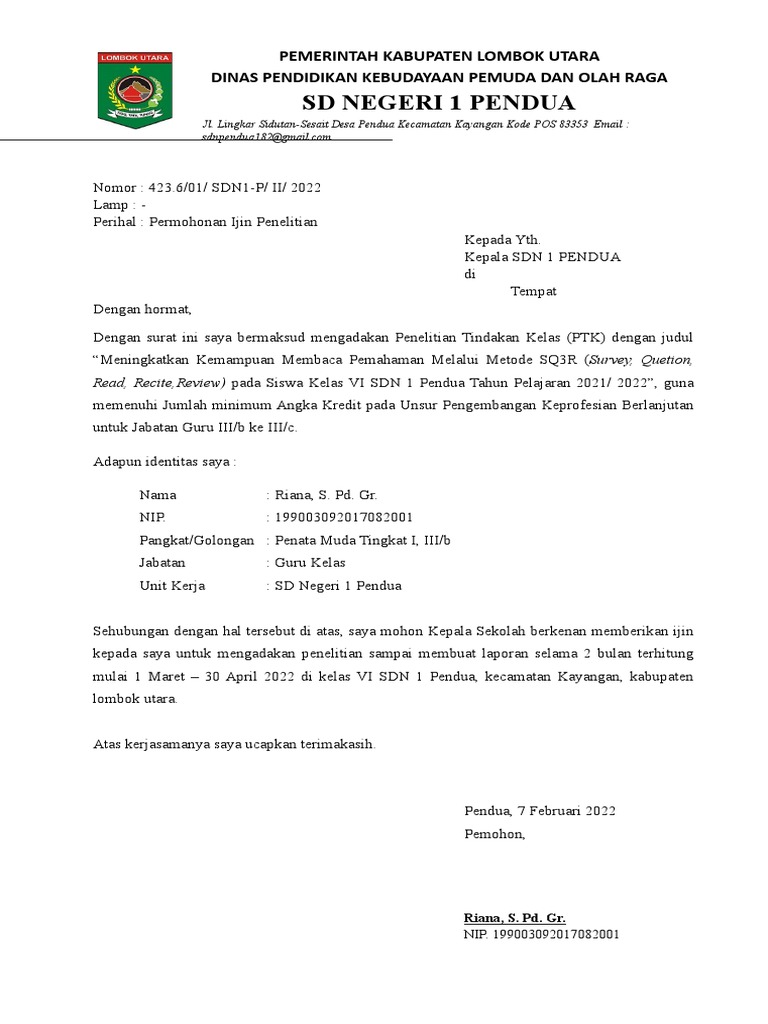 Surat Permohonan Ijin Penelitian | PDF