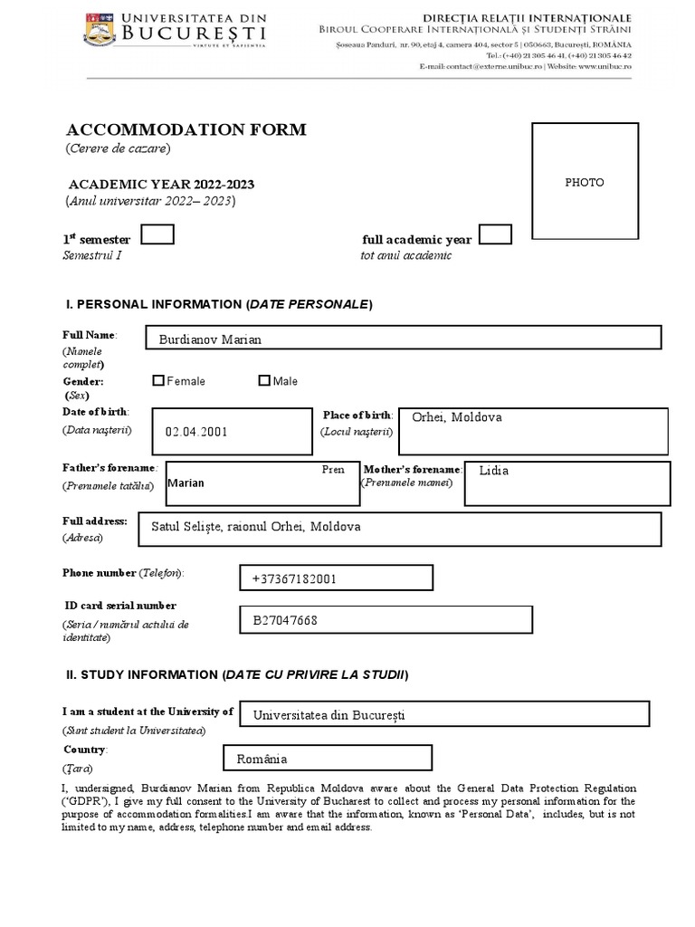 UB Accomodation Form 2022-2023 | PDF