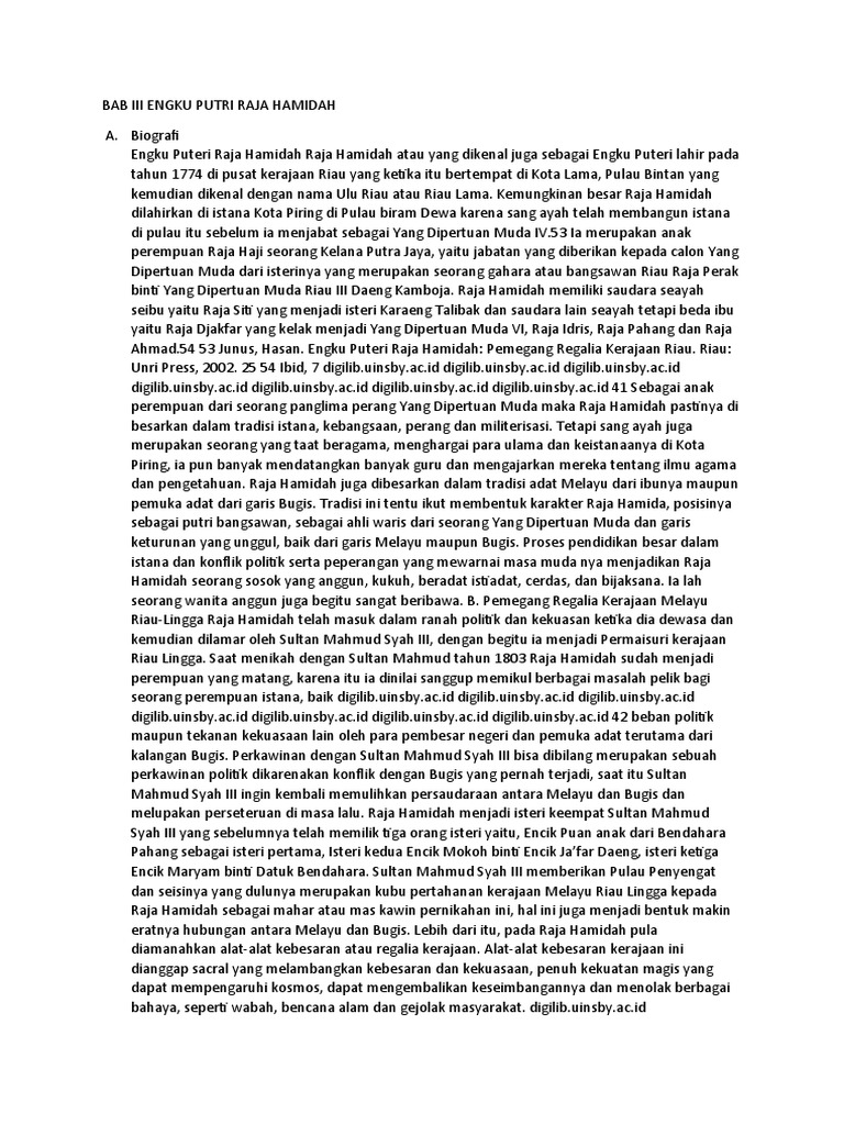 Bab Iii Engku Putri Raja Hamidah | PDF