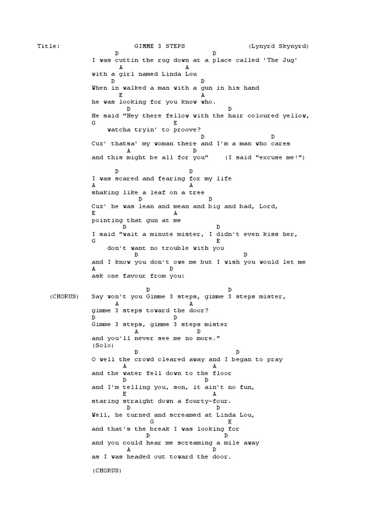 Lynyrd Skynyrd - Gimme Three Steps | PDF Lynyrd Skynyrd - Gimme Three Steps | PDF