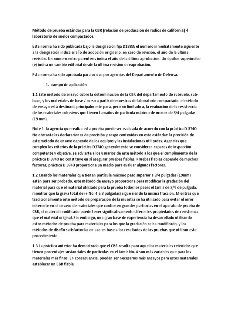 ASTM D1883-99 Método de Prueba Estándar para La CBR | PDF | Agua | Laboratorios