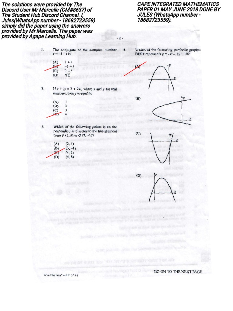 Cape Integrated Mathematics Paper 01 May June 2018 Done by Jules ... Cape Integrated Mathematics Paper 01 May June 2018 Done by Jules ...