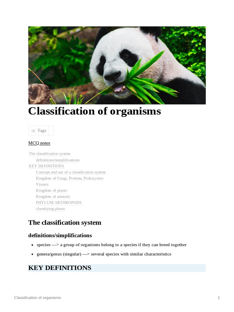 Classification Of Organisms Pdf Cell Biology Organisms