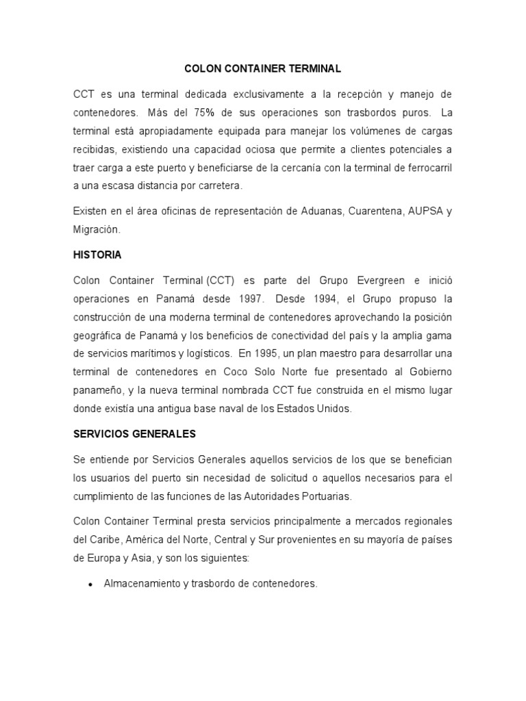Colon Container Terminal Borrador | PDF | Puerto | Transporte