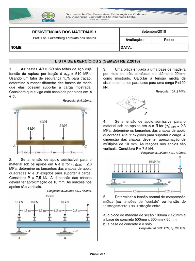Lista de Exercício - ResMat 2 | PDF