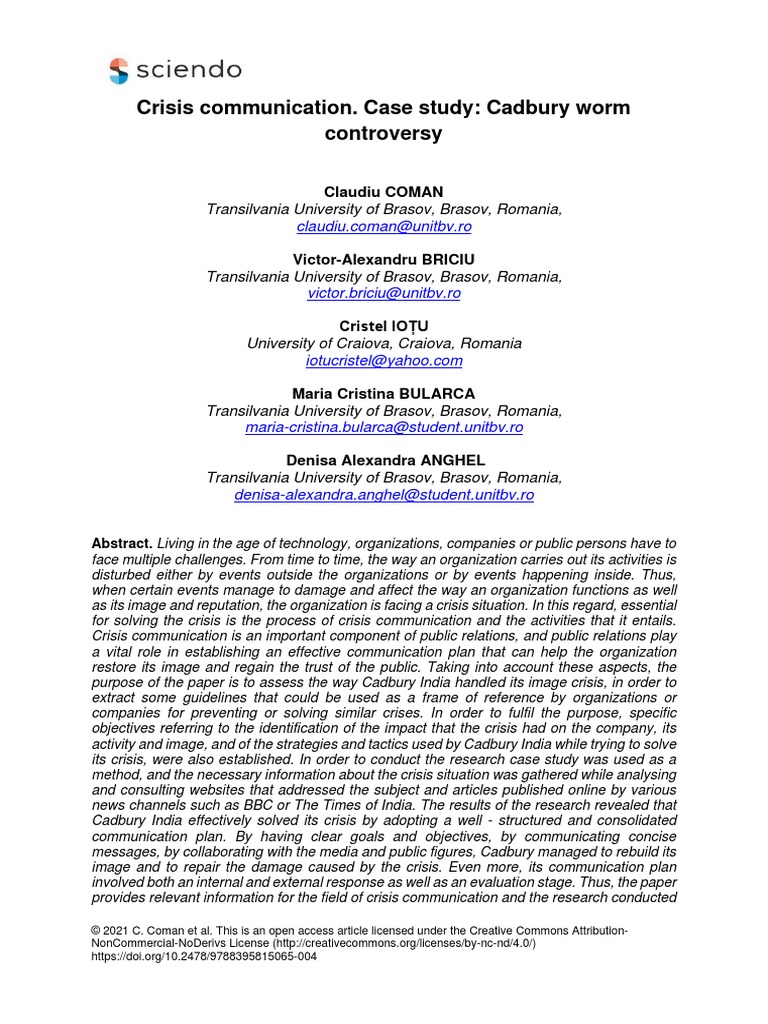 Crisis Communication Case Study Cadbury | Download Free PDF | Public Relations | Communication