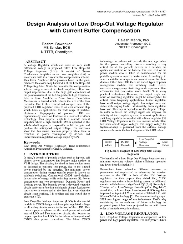 Design Analysis of Low Drop-Out Voltage Regulator With Current Buffer ...