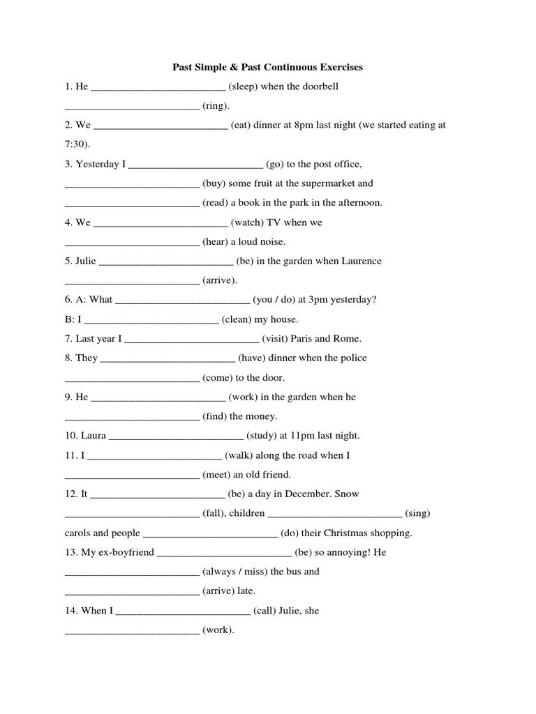 Past Simple Past Continuous Exercises 16.09.22 | PDF