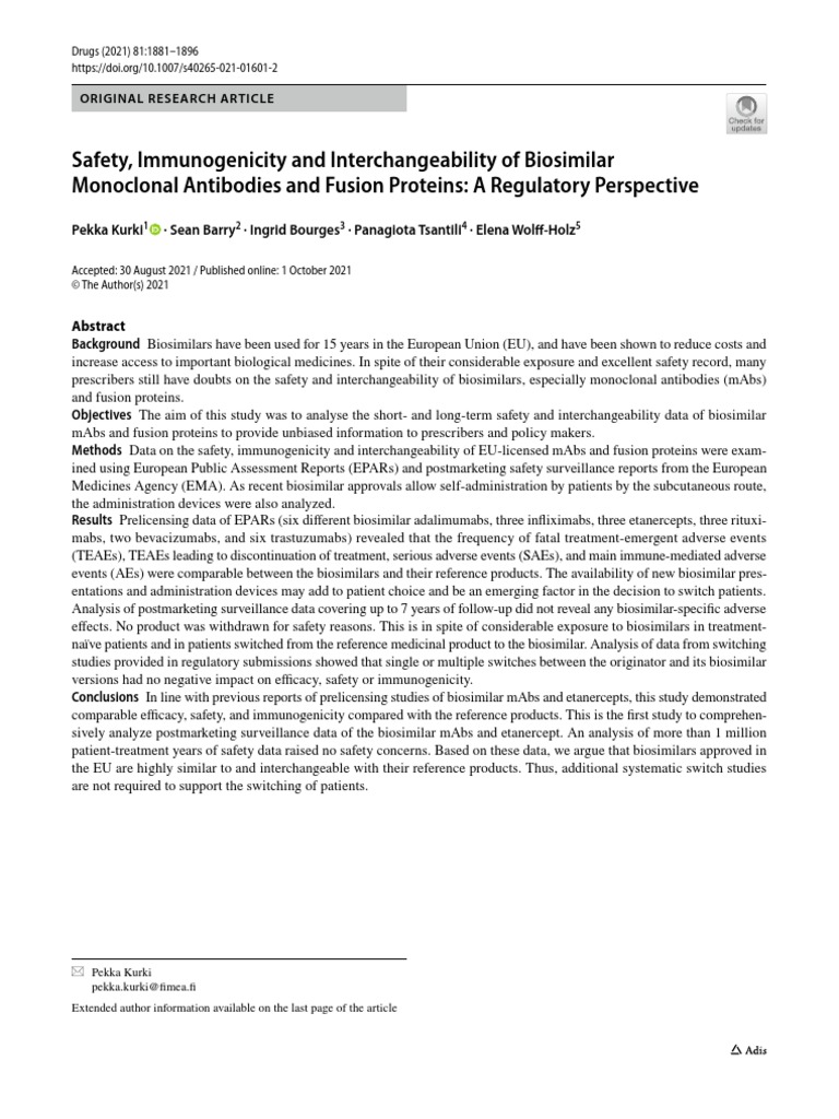 EMA Interchangeability Paper 2021 | PDF | Monoclonal Antibody ...