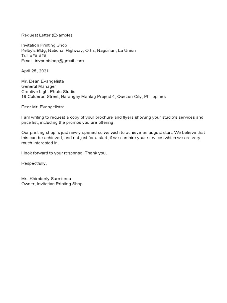 Request Letter (Example) | PDF