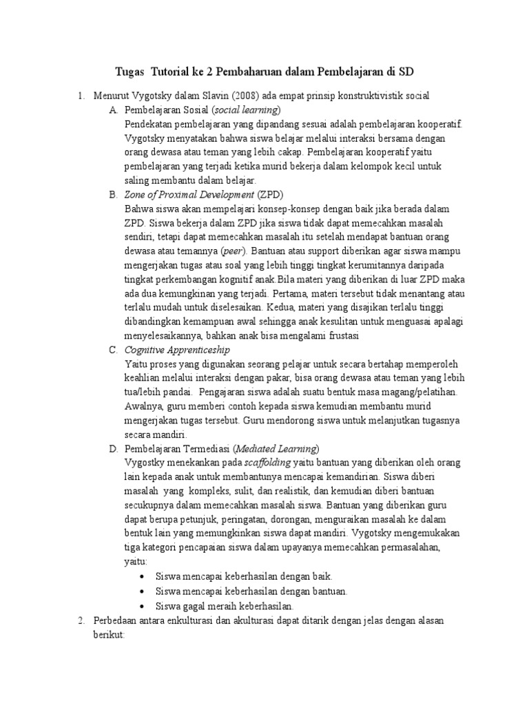 Tugas Tutorial Ke 2 Pembaharuan Dalam Pembelajaran Di SD | PDF