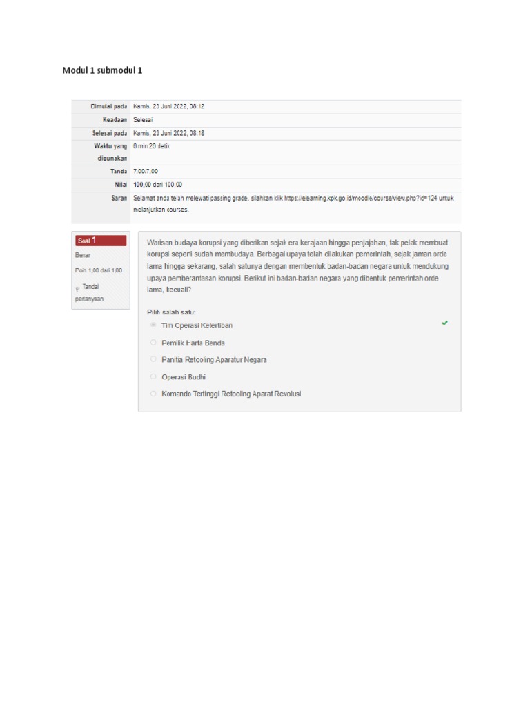 Kunci Jawaban E-Learning KPKLL | PDF