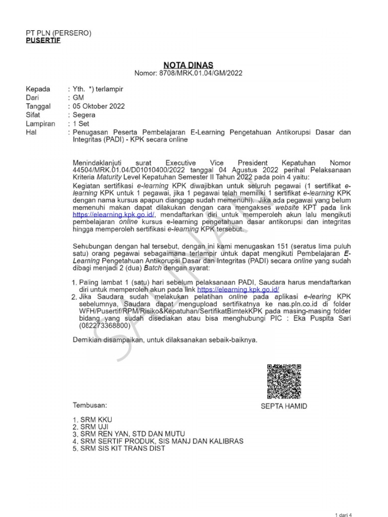 Nodin Penugasan E-Learning KPK | PDF