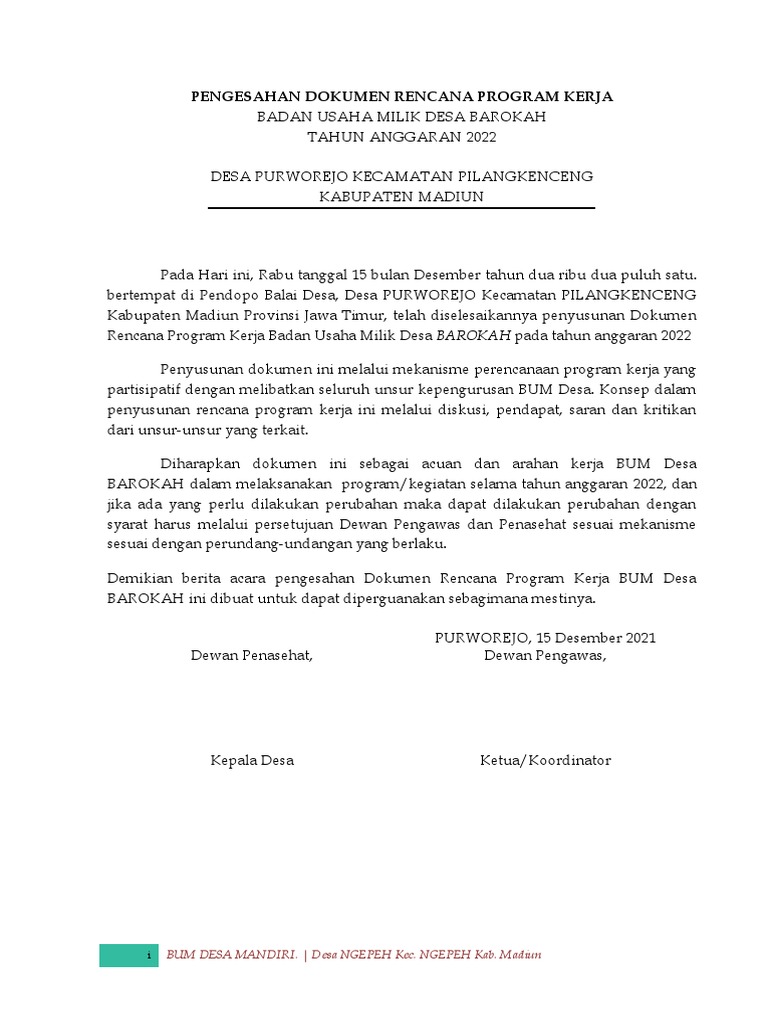 PROGRAM KERJA Bumdes | PDF
