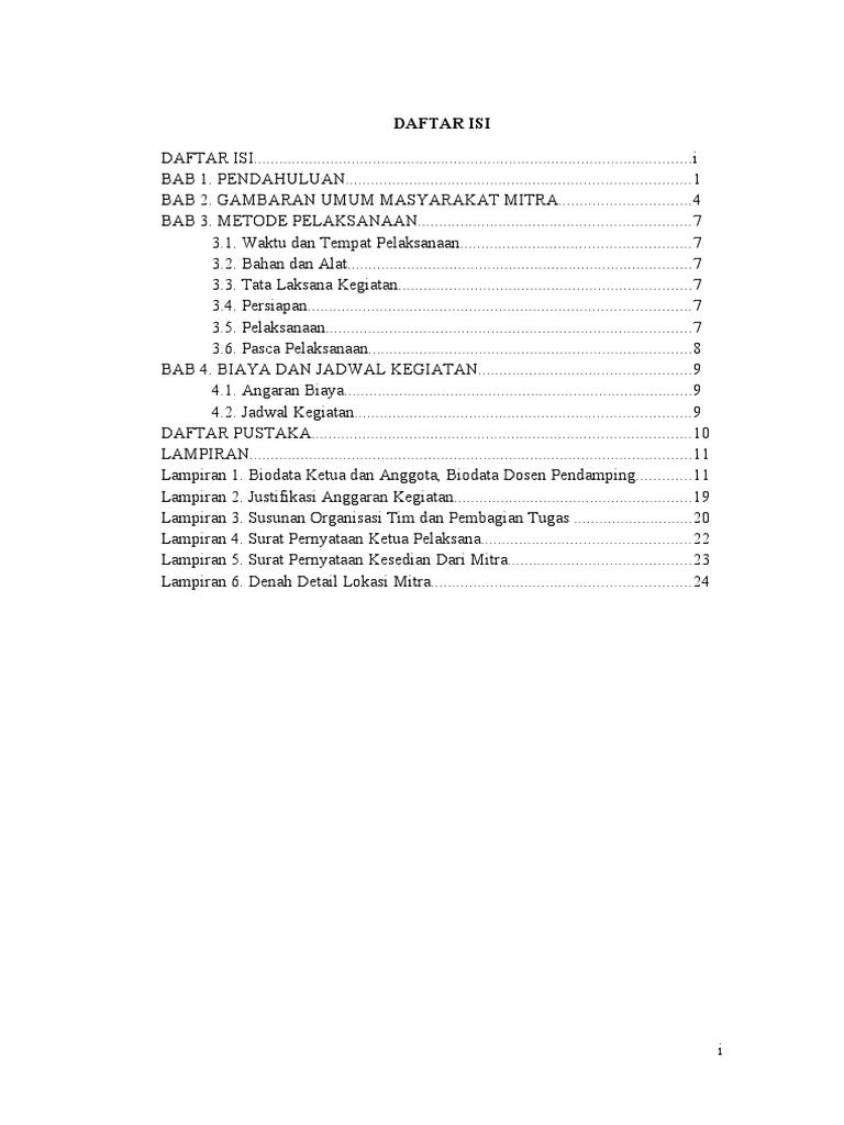 DAFTAR ISI Proposal | PDF