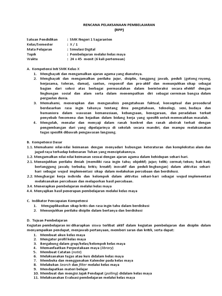 RPP 3-Pembelajaran Melalui Kelas Maya | PDF