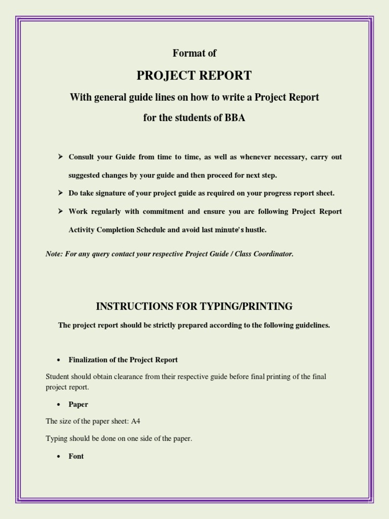 Guide Lines of PROJECT REPORT - BBA | PDF