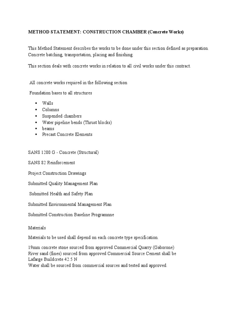Chamber Construction Method Statement | PDF