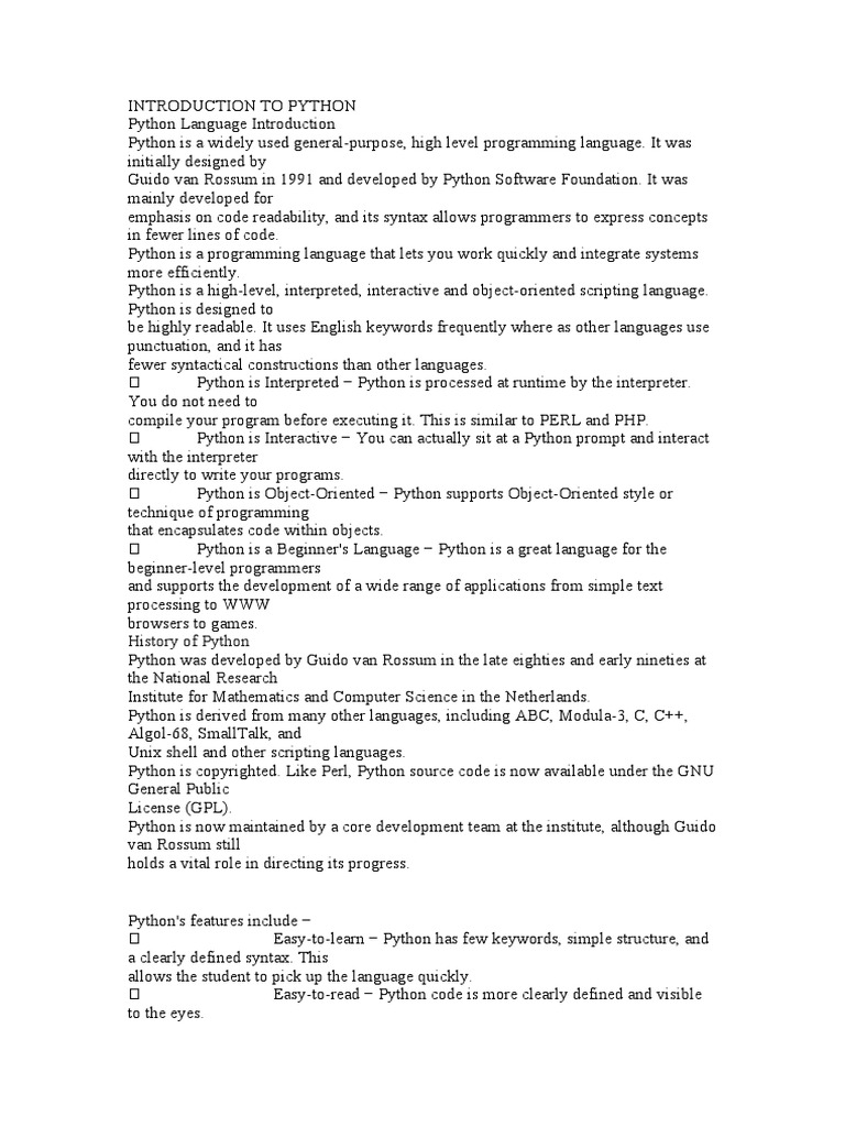 Introduction To Python | PDF | Python (Programming Language) | Object Oriented Programming