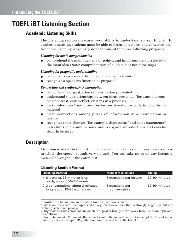 Official Guide To Toefl Listening Overview | PDF | Test Of English As A ...