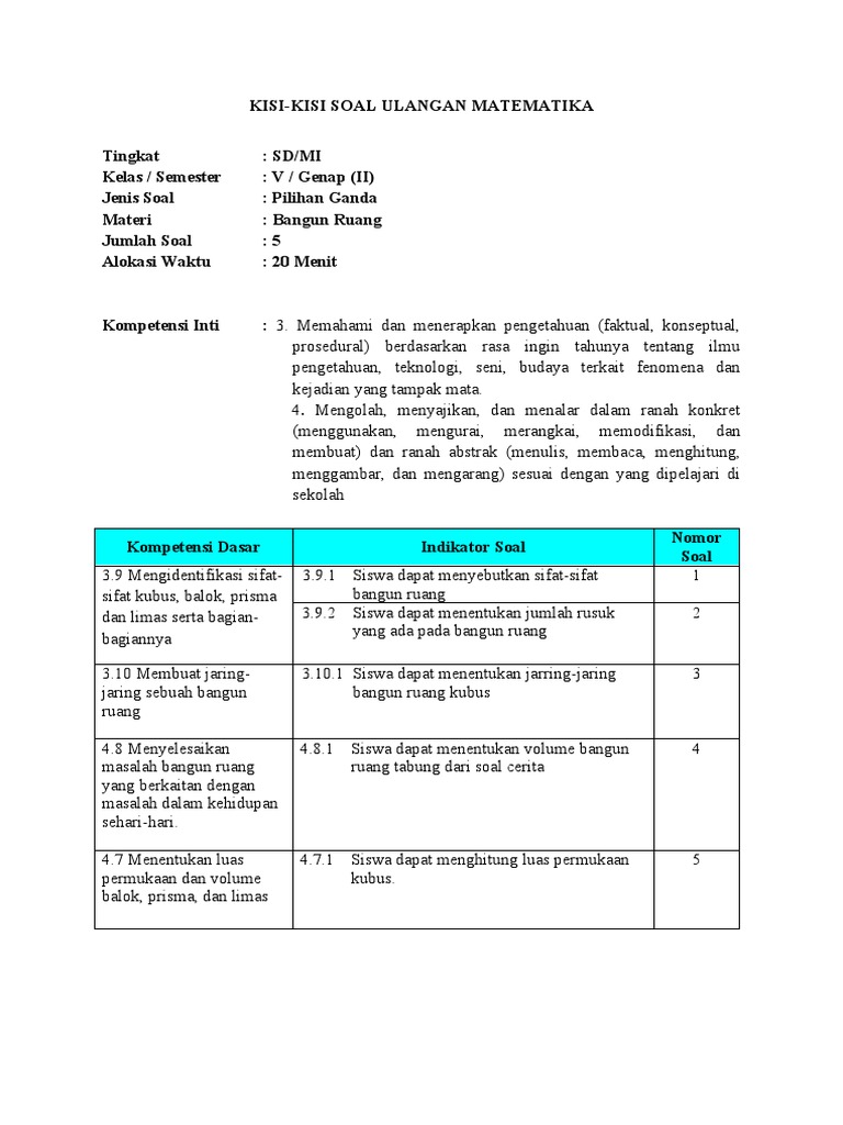 INDIKATOR SOAL Dan CONTOH SOAL | PDF