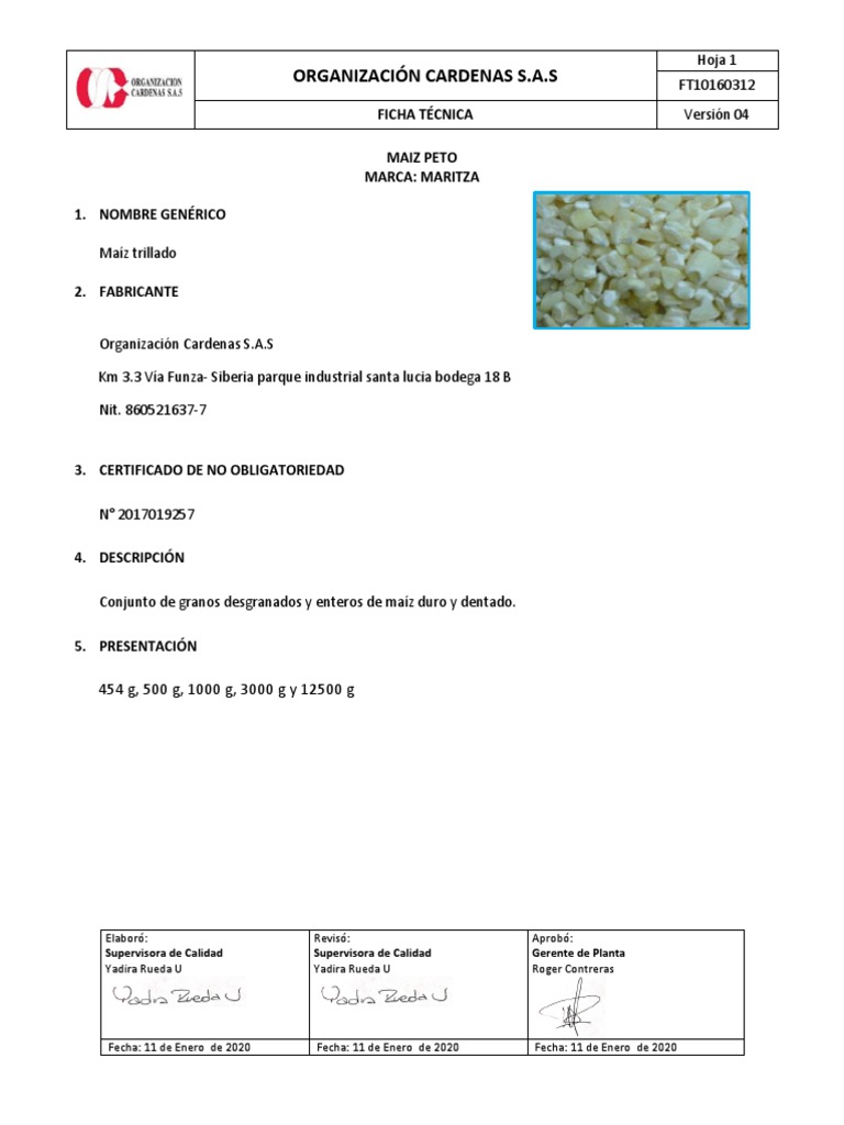 FT - Maiz Peto (Maritza) | PDF | Salud y bienestar