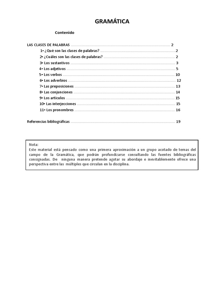 Gramatica - CLASES DE PALABRAS | PDF | Palabra | Verbo