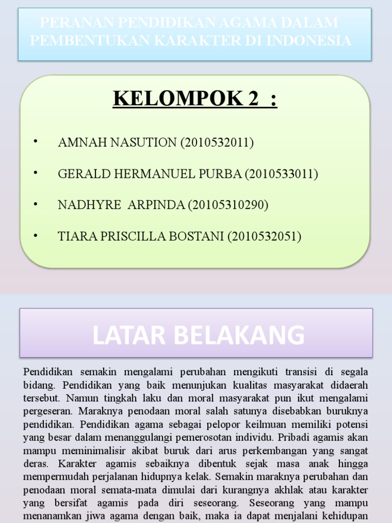 Kelp 2 - Peranan Pendidikan Agama Dalam Pembentukan Karakter Di Indonesia | PDF
