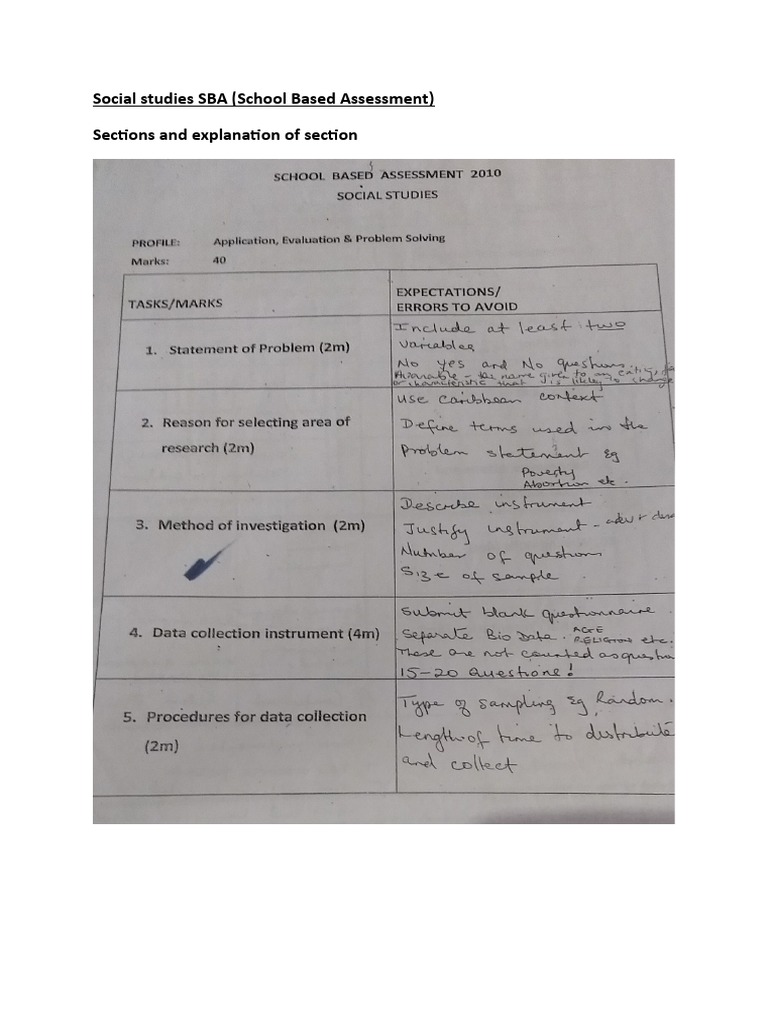 Social Studies SBA Format and Guidelines | PDF