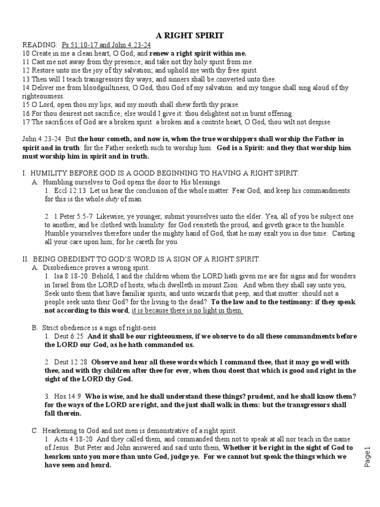 A RIGHT SPIRIT Sermon and Outline by Charles A. Yawn | PDF | Sin | Jesus